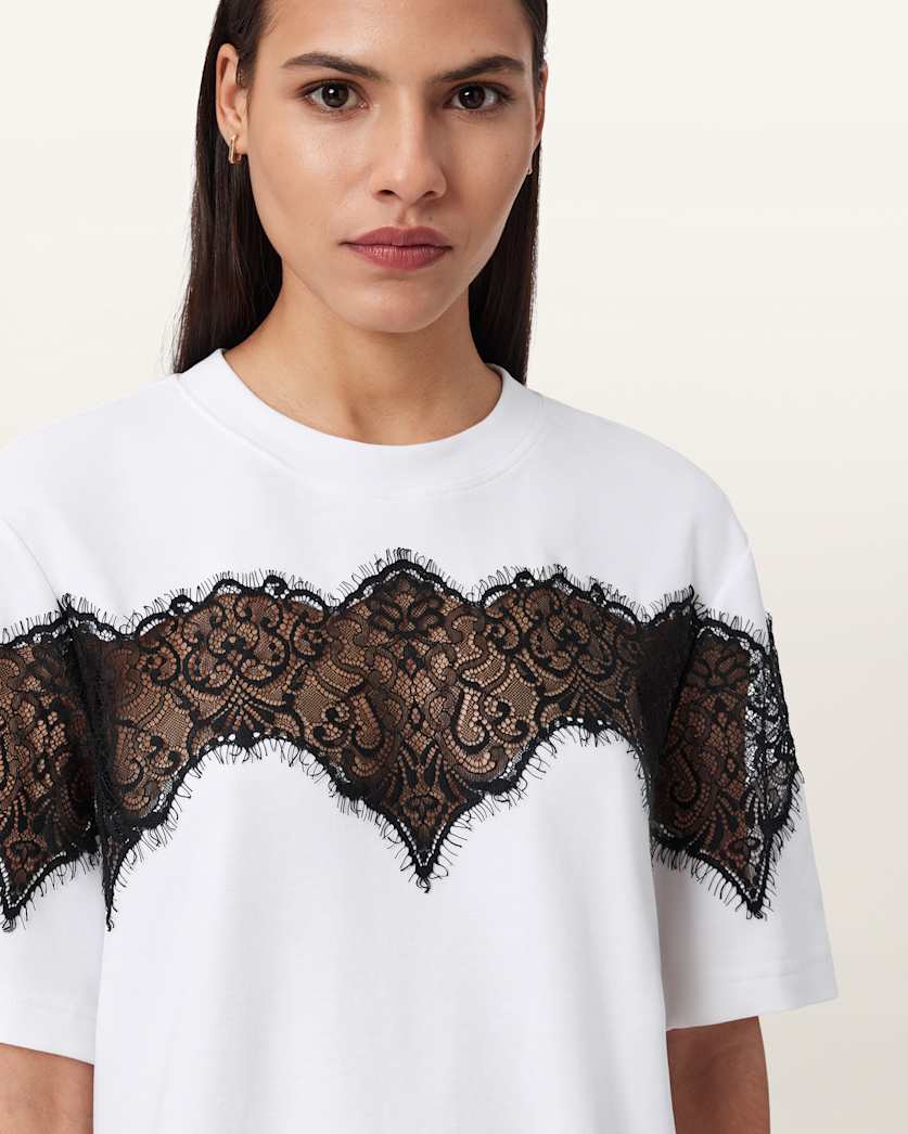 Lisa Lace Amelie T-Shirt Optic White | ALLSAINTS US